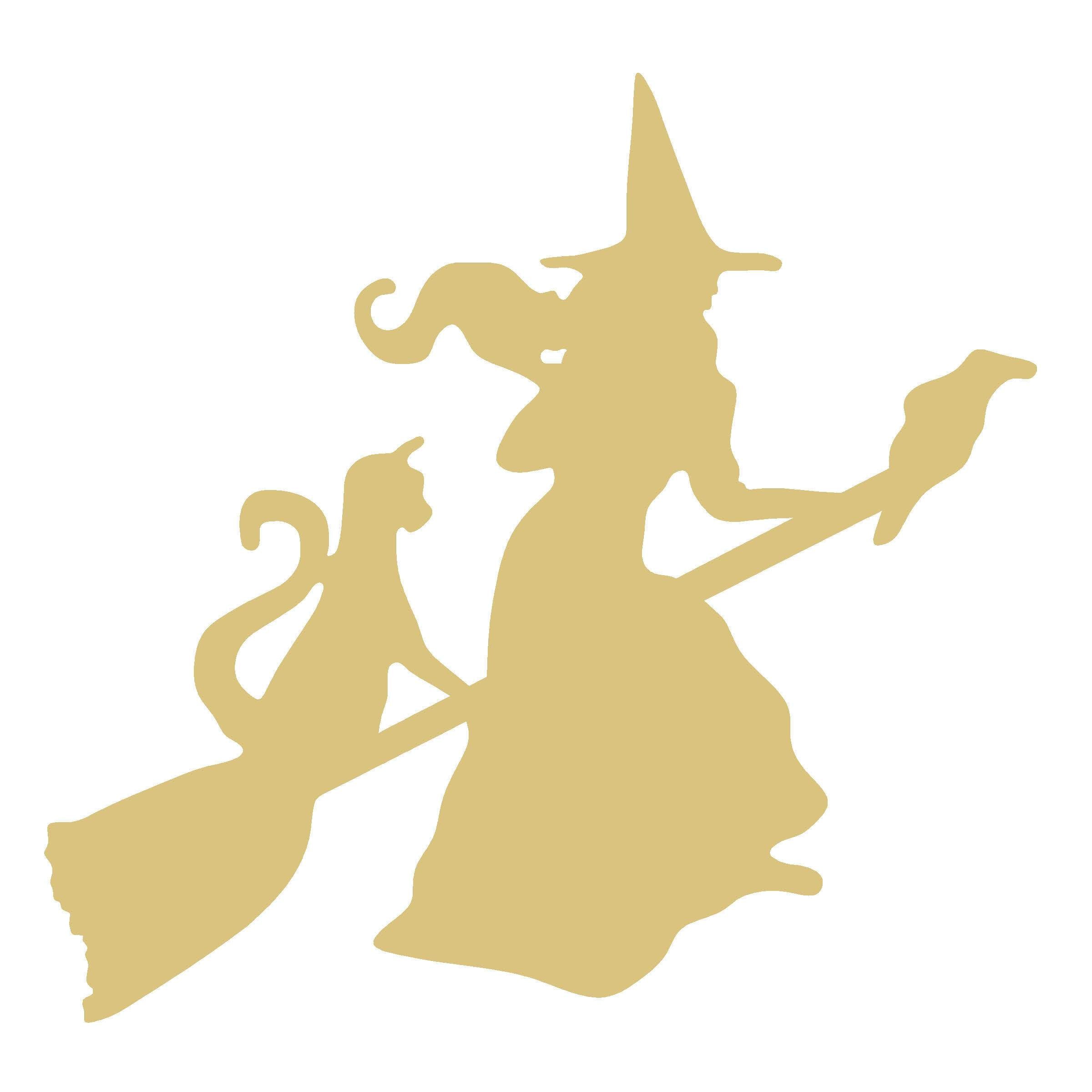 Basic Shape Witch On Broom With Cat MDF Cutout Halloween Decor - Unfin ...