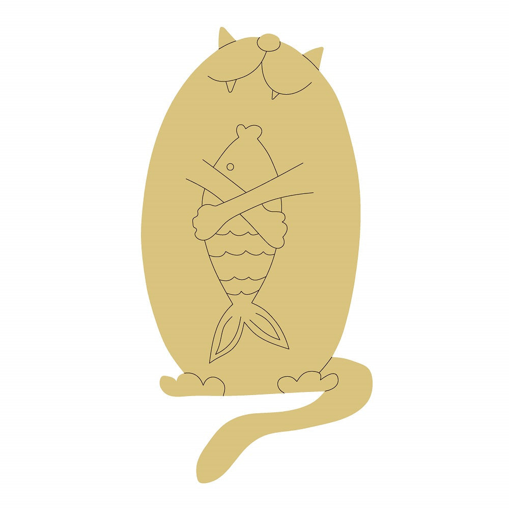 Design By Line Cat MDF Cutout Cat Holding Fish Silhouette - Unfinished ...
