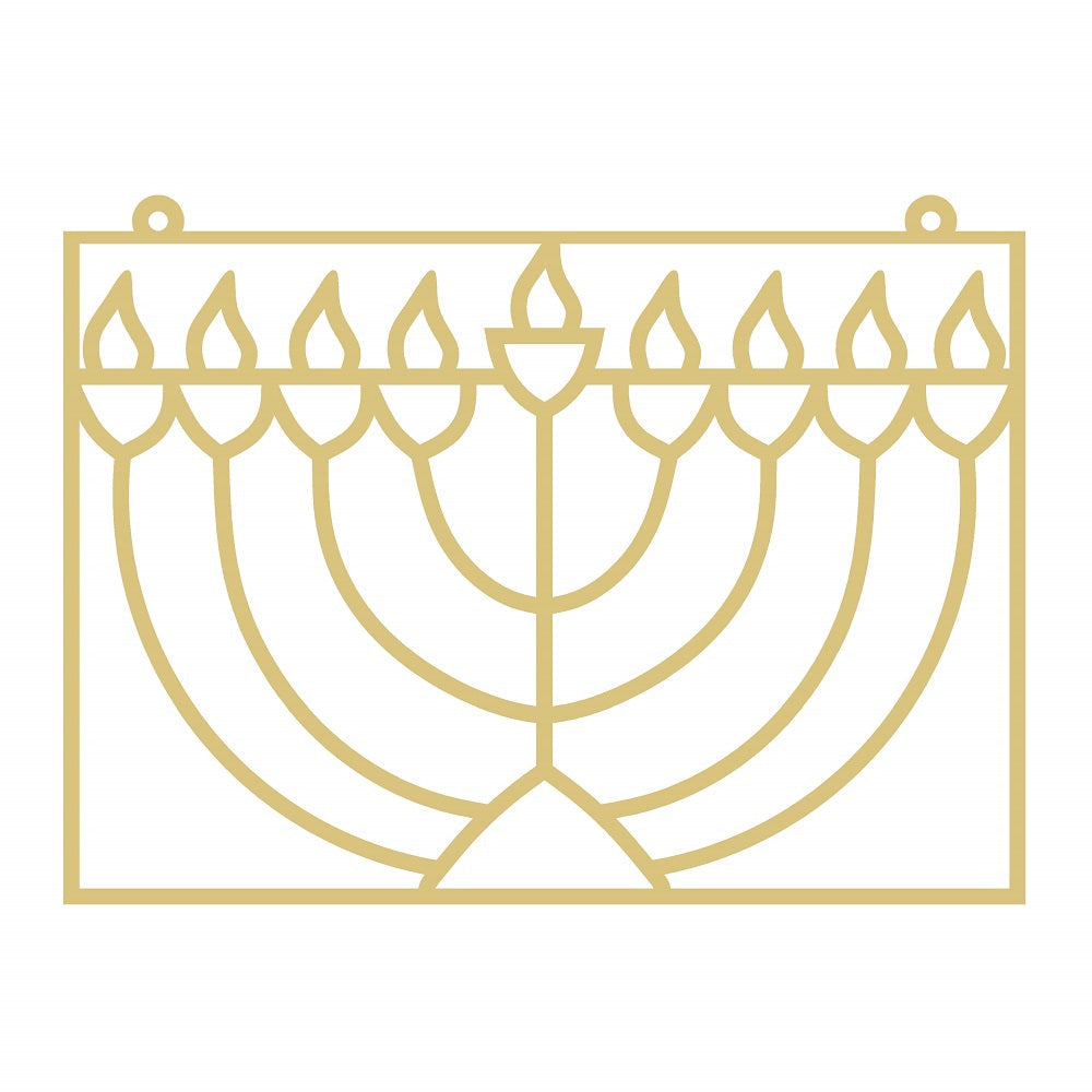 Faux Stained Glass Laser Cut Rectangle MDF Cutout Hanukkah Menorah - U ...
